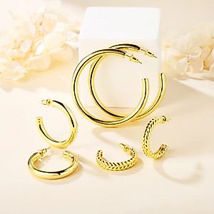 UnicoRing Chunky Gold Hoop Earrings for Women 14K Real Gold Plated Lightweight Twist Small Hoops Hypoallergenic Cute Jewelry(25mm)