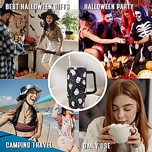 Rcvlauf Halloween Tumbler 40 oz Ghost Tumbler Cute Ghosts Cups Leak Proof Tumbler Insulated Coffee Travel Mug for Halloween Gifts Gothic Witchy Decor
