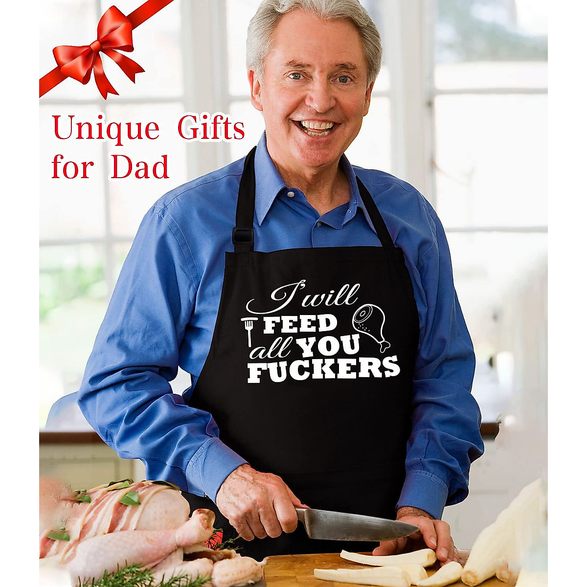 KITCHEPOOL Funny Apron for Men, Chef Aprons for Women with 3 Pockets, Adjustable Bid Kitchen Aprons for Chef, Cooking Apron for BBQ, Baking - I Will Feed You