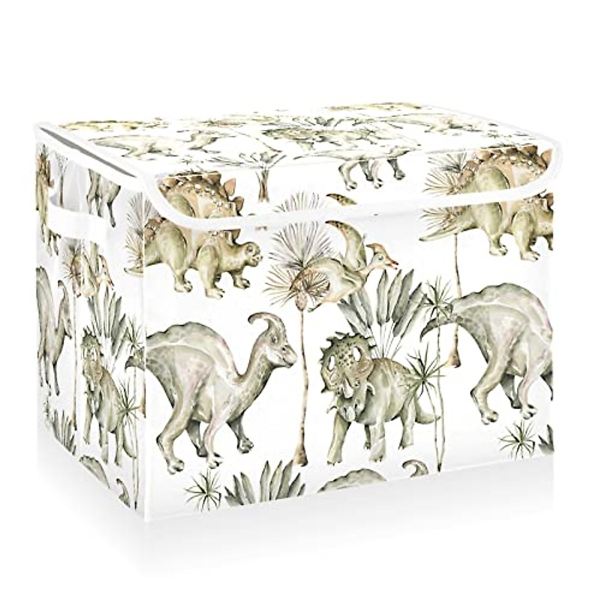 CaTaKu Dinosaurs Jungle Leaves Storage Bins with Lids Fabric Large Storage Container Cube Basket with Handle Decorative Storage Boxes for Organizing Clothes Shelves