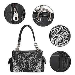 Montana West Boot Scroll Embroidered Collection Satchel for Women Western Shoulder Handbag with Wallet Set MW1110G-8085BK+W
