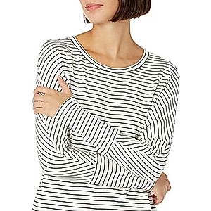 Daily Ritual Women's Supersoft Terry Dolman Cuff Sweatshirt, White/Black, Stripe, Small