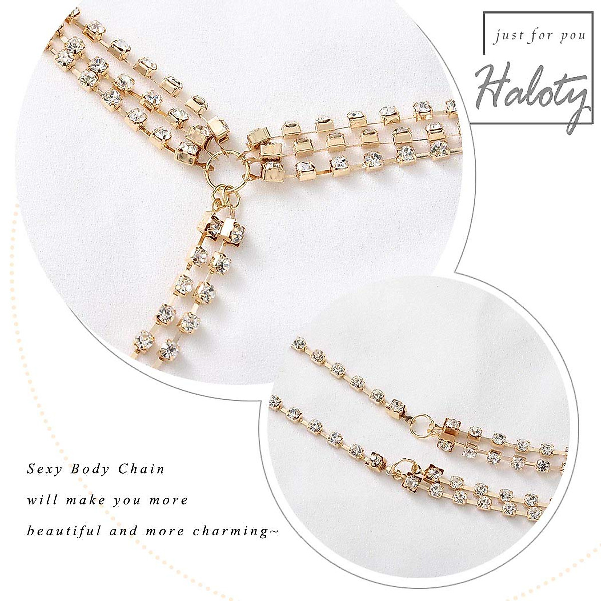 Haloty Sexy Layered Belly Waist Chains Gold Crystal Leg Chain Nightclub Bikini Body Jewelry for Women and Girls