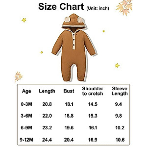 DISAUR Baby Girl Boy Clothes Newborn Outfit,Infant Baby Romper Cute Bear Ear Hooded Cotton Jumpsuit Long Sleeve Bodysuit 0-3M Brown