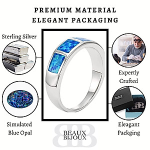 Beaux Bijoux Sterling Silver Simulated Opal Ring for Women | Created Blue Opal Gemstone Band Ring | Fine Jewelry