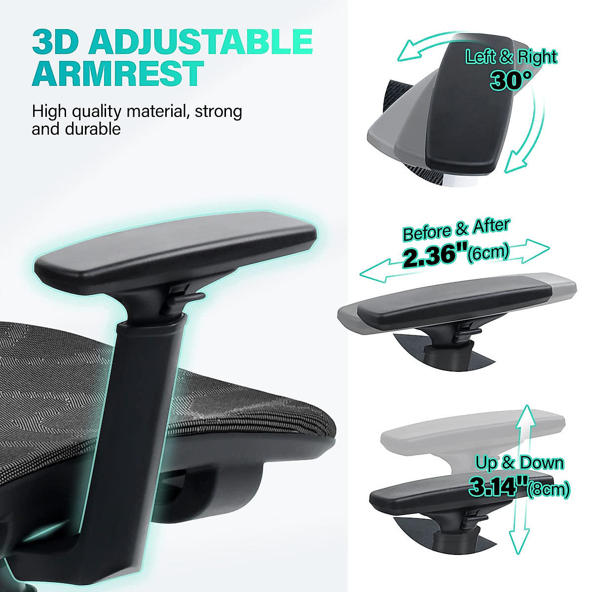 KERDOM Office Chair, Ergonomic Desk Chair, Comfy Breathable Mesh Task Chair with Headrest High Back, Home Computer Chair 5D Adjustable Armrests, Executive Swivel Chair with Roller Blade Wheels