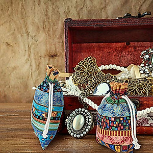 28 Pack Egyptian Style Jewelry Coin Pouches Aztec Print Drawstring Gift Bag Christmas New Year's Day Gift Bag for Candy Wedding Party Valentine Favors