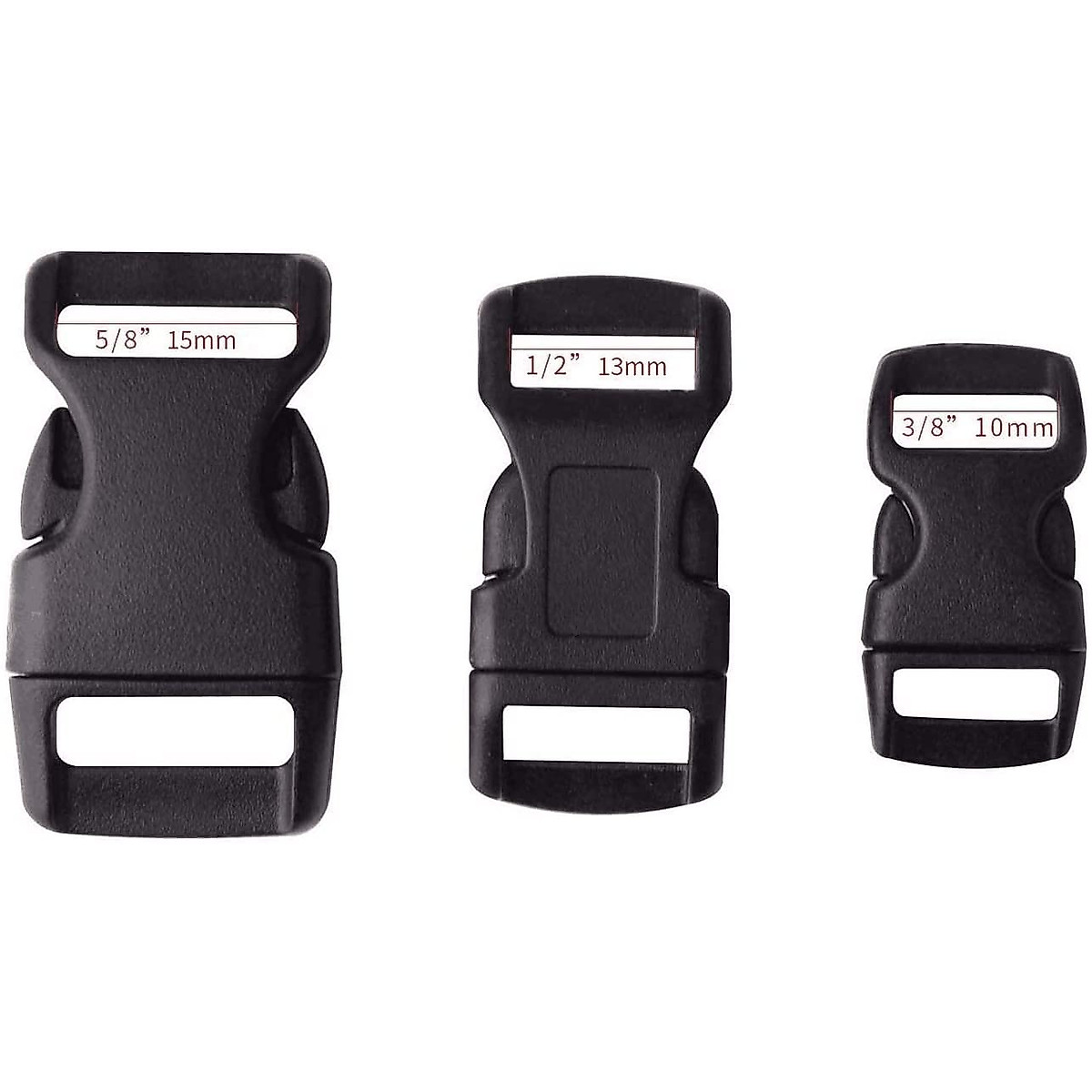 5/8, 1/2, and 3/8 inch(20 Each) Black Plastic Contoured Side Release Buckles for Paracord Bracelets-60pcs