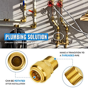 SUNGATOR Straight Connector Plumbing Fitting, Male Adapter 3/4 Inch by 3/4 Inch Push Fit PEX Fittings with Disconnect Clip, Push-to-Connect Copper, CPVC, No Lead Brass Pipe Fittings (2-Pack)