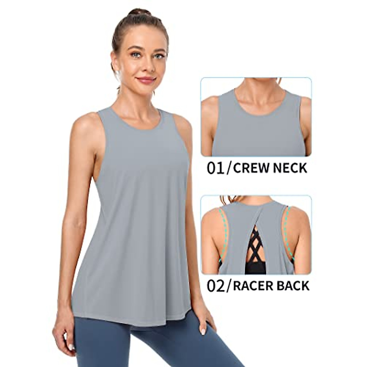 ATTRACO Women Workout Top Loose Fit Athletic Yoga Tank Sports Tank Tops Gym Top Grey XL