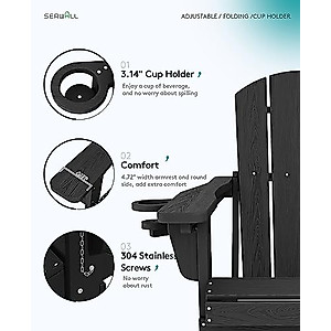 SERWALL Folding Reclining Adirondack Chair Carbon Black