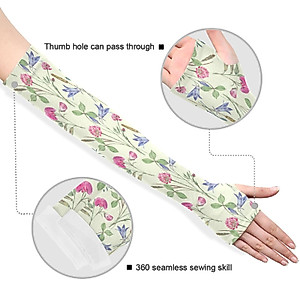 JUNZAN Gardening Sleeves Sun Protection Cooling Arm Sleeves for Women Men with Thumb Hole Wildflowers Yellowgreen