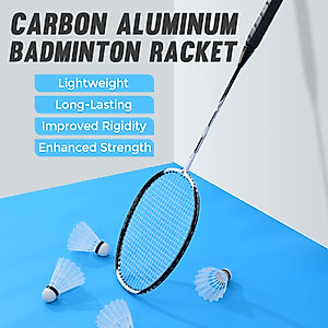 Patiassy Professional Badminton Set with Carbon Aluminum Badminton Rackets Set of 4, Outdoor Portable Badminton Net with Winch System, 2 Goose Feather Badminton Shuttlecocks, Boundary and Carrying Bag