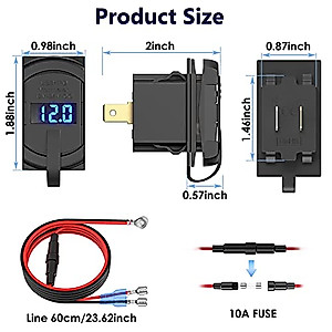 [2022 New] USB C Car Charger Socket Rocker Style Switch Replacement, Dual PD and QC3.0 12V/24V Panel Mount USB Outlet with LED Voltmeter for Boat Marine Truck Bus Off Road Vehicles RV Golf Cart, etc.