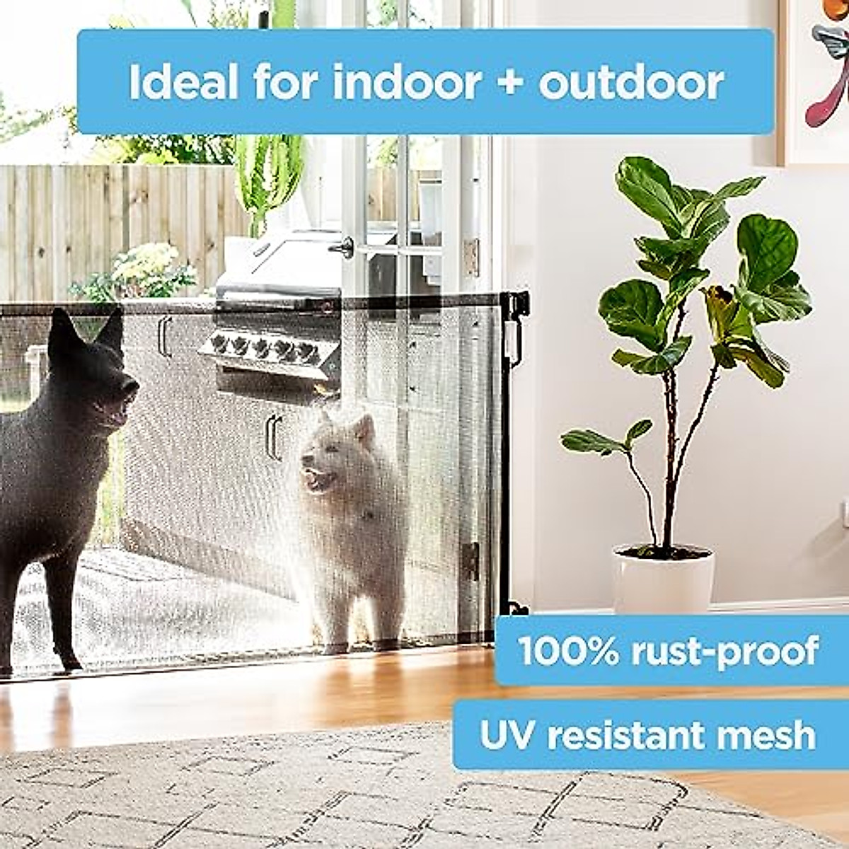 Retractable Baby Gate Perma Child Safety 41" Tall x 71” Wide, Mesh, For Stairs, Doorways, Dogs, Pets, Indoor, Outdoor, One-Handed Operation, Locking, Easy Install, Hardware Mount, Black