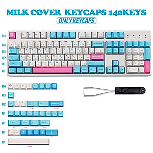 MOLGRIA Milk Cover Keycaps, PBT Keycaps 140 Set for Gaming Keyboard, Cherry Profile Dye Sublimation Custom Keycaps Japanese Font for Gateron Kailh Cherry MX 104/87/74/61 60 Keyboard ANSI Layout