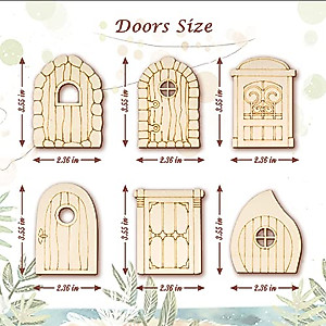 Halandar 48 Pcs Fairy Door Wooden Garden Doors Craft Mini Window Fairy House DIY Kit Unfinished Miniature Door Unpainted Fairy Window Accessories for Wall Home Party Decoration (Antique Style)