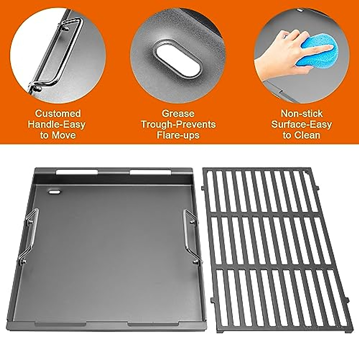 Upgrade Griddle Inserts and Grate for Weber Genesis II 300 Grills, Flat Top Griddle Kit for Weber Genesis II E-310 E-315 E-330 E-335 S-310 S-335 LX S/E-340, Part for Weber 6788 Full-Size Griddle