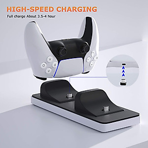 Likorlove PS5 Controller Charger, Dual USB Type C PS5 Console Charging Station Stand LED Indicator Adapter Dock Compatible for Sony Playstation 5 DualSense Controllers Slim Portable Mini Compact Size