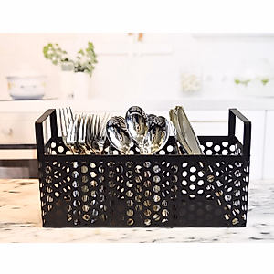 Boston Warehouse Modern Circles Flatware Caddy, 3 Section, Matte Black