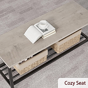 GAOMON Dining Table Set for 4, Kitchen Table and Chairs for 4 with Wine Rack, Dining Room Table Set with Bench, Rectangular Kitchen Table Set for Small Space, Apartment, Studio, Retro Gray