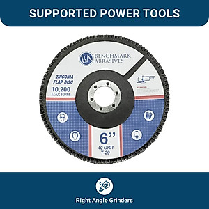 Benchmark Abrasives 6" x 7/8" Premium High Density Jumbo Zirconia Type 29 Flap Discs for Angle Grinder, 6 Inch Sanding Discs, Finishing, Deburring, Rust Removal - (10 Pack) 40 Grit