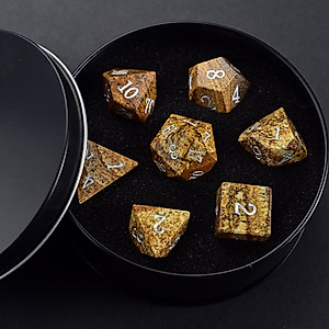 Luxdemon Picture Gemstone DND Dice Set,7PCS Real Gem Dice for Dungeons and Dragons,Polyhedral Dice Set with Gift,MTG Game Dice