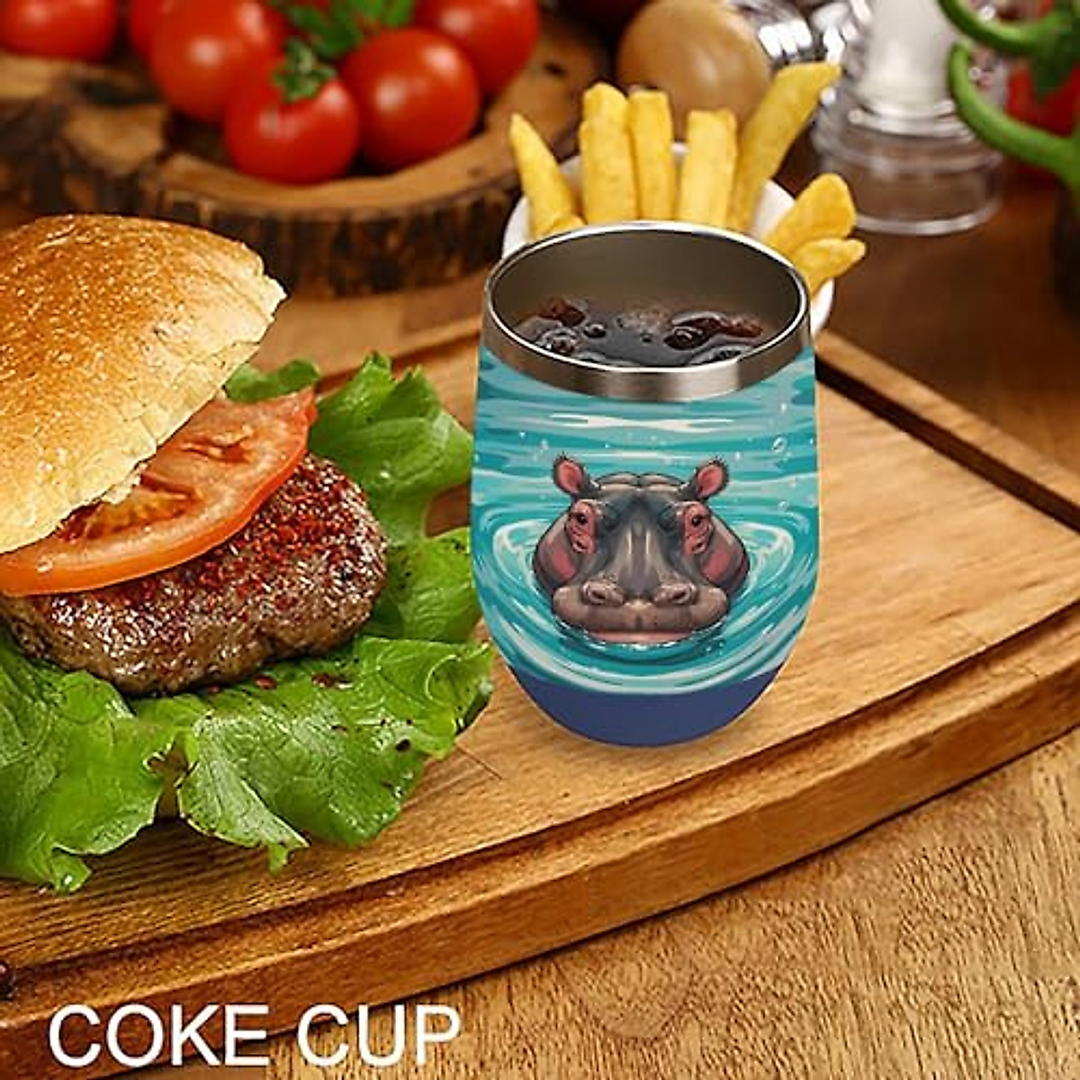 OPTKSNCU 304 Stainless Steel Insulated Cup with Lid, Cute Hippopotamus Print Print Durable, And Easy to Clean – Ideal for Home, Office, And Gift Giving