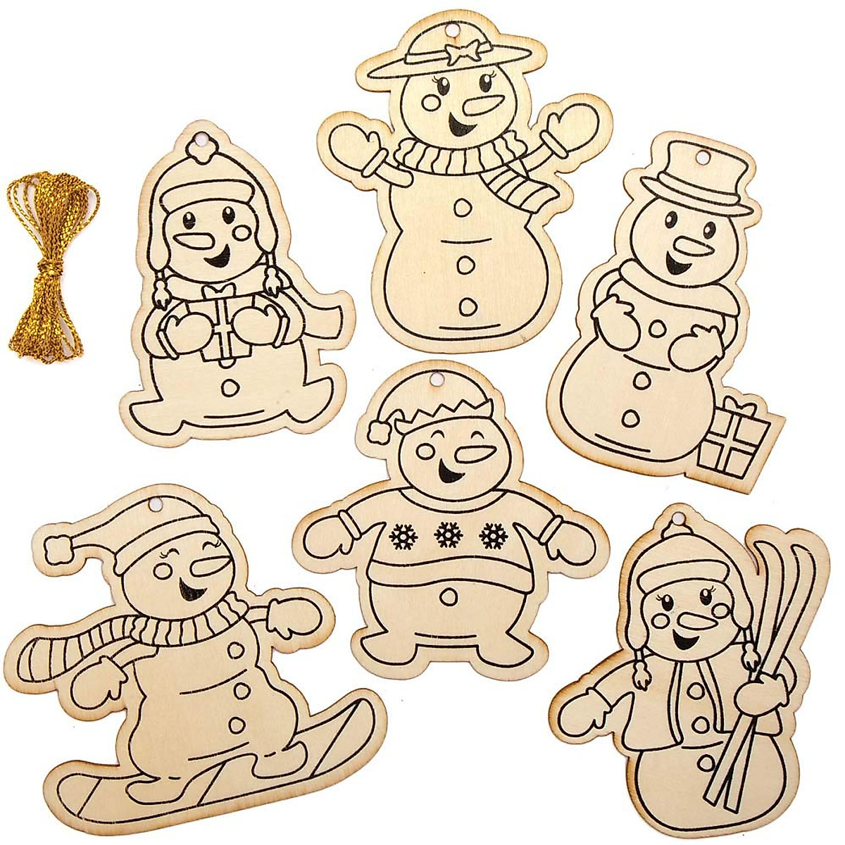 Baker Ross AX507 Snowman Wooden Decorations - Pack of 12, Christmas Decorations for Kids to Decorate and Display, Ideal Kids Arts and Crafts Project