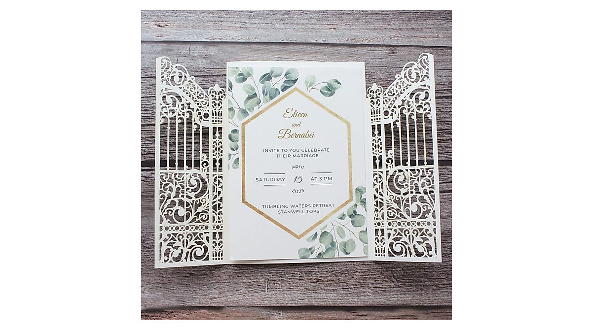 Elegant Gold Laser Cut Wedding Invitations - 25 Pack | MillaSaw