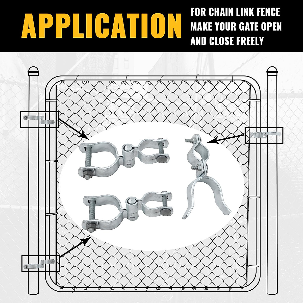 VIVIDA 1-3/8" x 2-3/8" Chain Link Gate Hinge Latch Kit, Include Female & Male Gate Hinges, 1-3/8" x 2-3/8" Fence Fork Latch, Chain Link Fence Hardware, Galvanized Steel