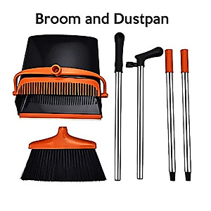 Broom and Dustpan/ Assembly Design for Home Kitchen Room Office Lobby Floor USE Upright Stand UP Dustpan and Broom Set for Home, Black, 26*25.5*83 cm