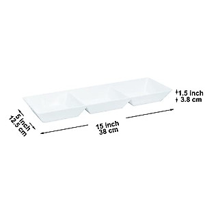 Youngever 4 Pack Stackable Serving Trays, Compartment Plastic Serving Trays, Serving Platters for Party, 15 inch x 5 inch (White)