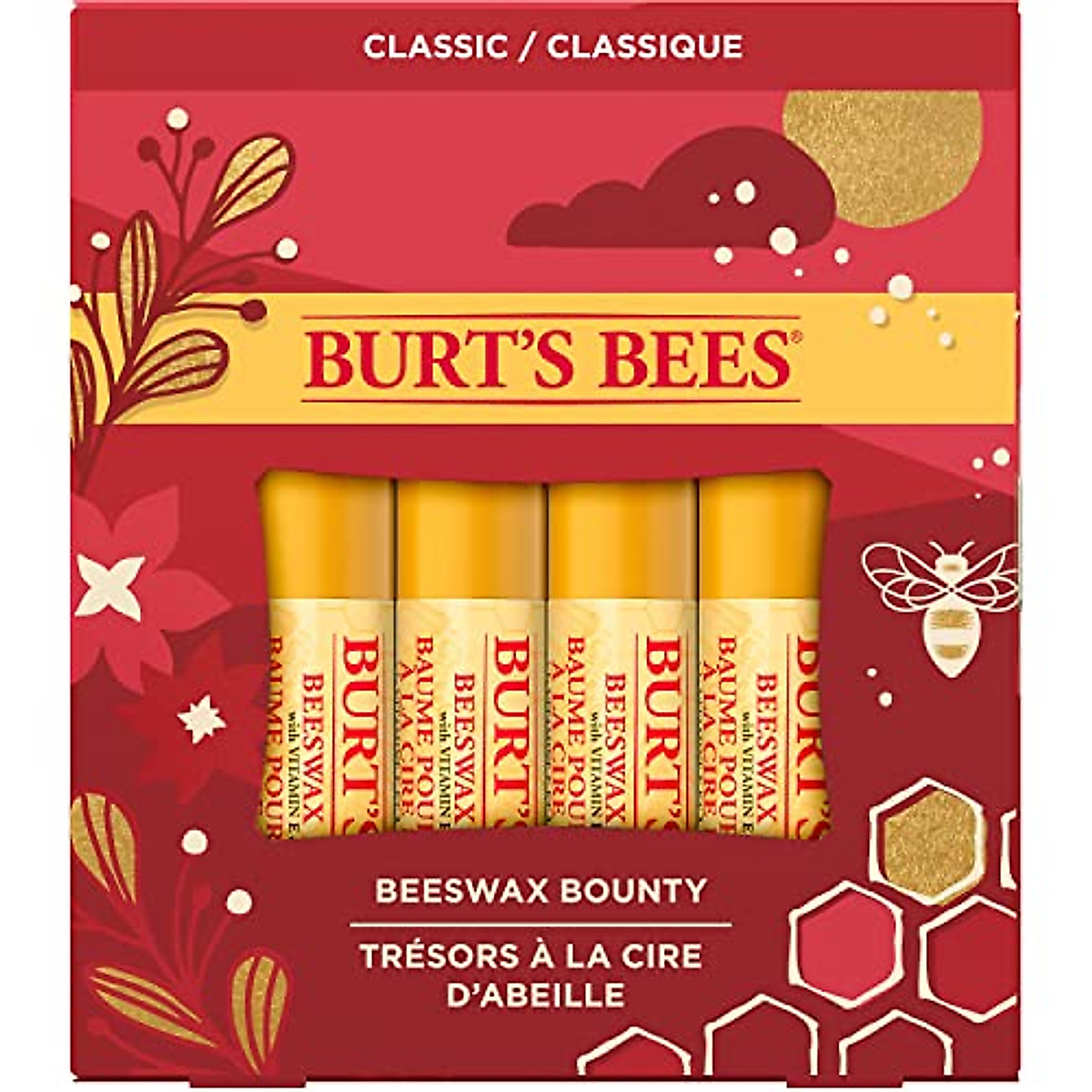 Burt’s Bees Christmas Gifts, 4 Lip Balm Stocking Stuffers Products, Beeswax Bounty Classic Set - Beeswax Moisturizing Lip Balm