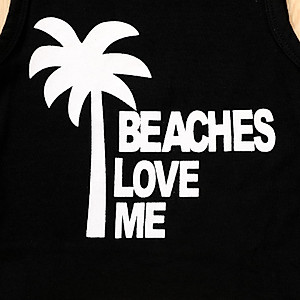 YOUNGER TREE Toddler Baby boy summer clothes Beaches Love Me Sleeveless Vest Tops+Shorts Kid Casual outfits (Black, 6-12 months)