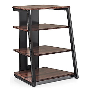 FITUEYES Design 4-Tier AV Media Stand Corner Shelf Stand Wooden Corner Shelves Component Cabinet Stereo Rack Audio Tower with Height Adjustable Wooden Shelves for/Apple Tv/Xbox One/ps4 (Walnut)