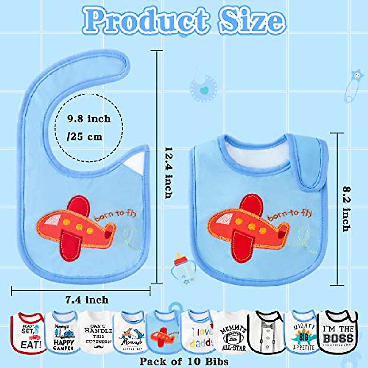 BWkoss 10Pcs Waterproof Baby Bibs Unisex Newborn Babies Food Bibs Baby Keepsake Birthday Gift for Drooling Feeding Eating Teething, 6-12 Months