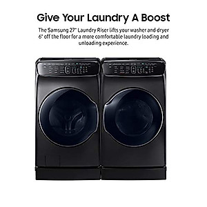 SAMSUNG 27” Wide Laundry Riser Pedestal Stand for 27” Wide Front Load Washer or Dryer, Lifts Machine 6”in Height, WE272NV/A3, Stainless Steel, Brushed Black
