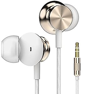 Betron BS10 Earphones Wired in Ear Earbud Headphones Strong Bass Noise Isolating Ear Buds 3.5mm Jack Tangle-Free Cord Compatible with Tablet Laptop iPhone iPad Smartphones (Gold)