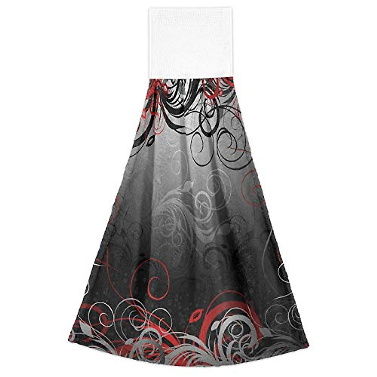 Oyihfvs Red Black Grey Floral Leaf Swirl Abstract Background 2 Pcs Hanging Kitchen Hand Towels, Hanging Tie Towels with Hook & Loop Dishcloths Sets, Decorative Absorbent Tea Bar Bath Hand Towel