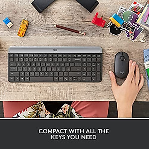 Logitech MK470 Slim Wireless Keyboard and Mouse Combo - Modern Compact Layout, Ultra Quiet, 2.4 GHz USB Receiver, Plug n' Play Connectivity, Compatible with Windows - Graphite