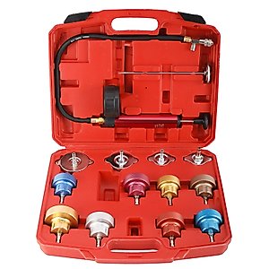 KUNTEC 14pcs Automotive Cooling System Tester Radiator Pump Pressure Leak Tester Gauge Tool Kit
