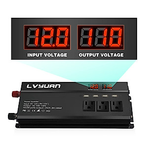 LVYUAN 1000W Car Power Inverter 12V to 110V DC to AC Car Inverter with 3.1A USB Car Adapter, 4 Outlets, Battery Clips, Cigarette Lighter for Car, Home, Outdoor, Camping