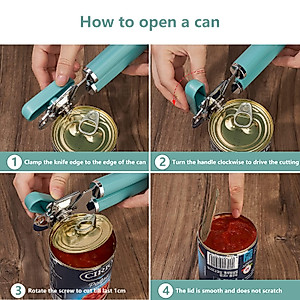 Manual Can Opener, Stainless Steel Can Opener, Food-Safe, Multifunction Tin Lids Jar Bottle Caps Openers with Non-Slip Handle & Large Knobe, Smooth Edge, Ultra Sharp Cutting for Seniors with Arthritis