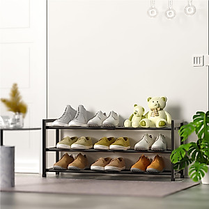 Bumusty Expandable Shoe Rack for Closet, Adjustable Small Shoe Rack for Entryway, Shoe Rack for Closet Small Space, Extendable Shoe Organizer for Front Door,Sturdy Metal Shoe Rack, Black 3-Tier