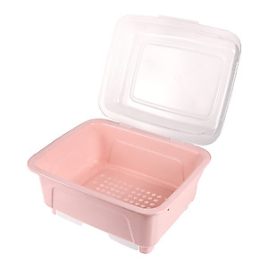 STOBAZA Dish Drying Rack with Drain Board Kitchen Dish Drainer with Lid Cover, Baby Nursing Bottle Holder, Dish Dryer Holder, Utensil and Cup Holder for Kitchen Counter (Pink)