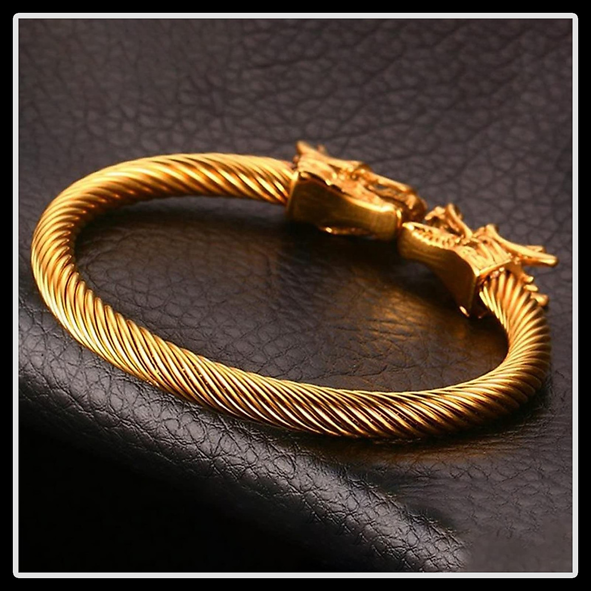 Mgutillart Punk Rock Titanium Steel Animal Dragon Head Cuff Bracelet