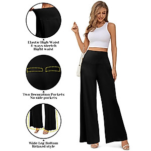 JZC Women's Palazzo Lounge Pants Stretchy 2025 Wide Leg Casual Pants Comfy High Waist Flowy Pants Black Small