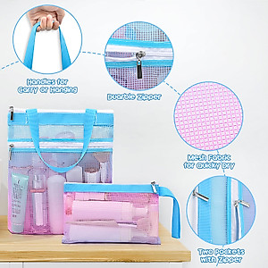 Nidoul Mesh Shower Caddy, Portable Shower Caddy Bag with Zipper, Shower Tote Dorm Caddy Hanging for Dorm, Gym, Travel, Camp, Beach, Toiletry (Pink Blue)