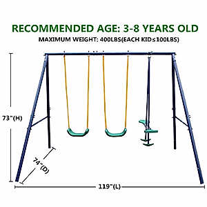 Metal Swing Set Outdoor with Glider for Kids, 2 Seats and 1 Swing Glider, Ages 3-8, Hold up to 440lbs